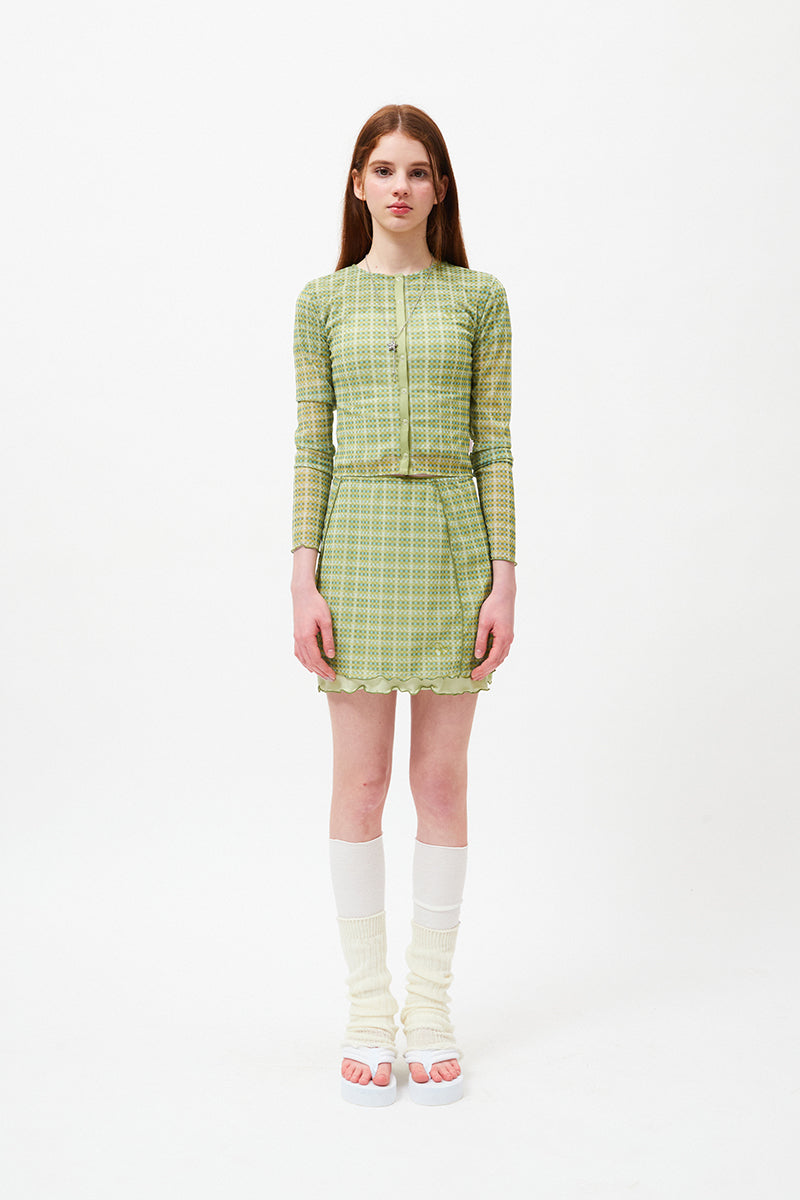 SMALL CHERRY SEE THROUGH PATTERN CARDIGAN【LIME】